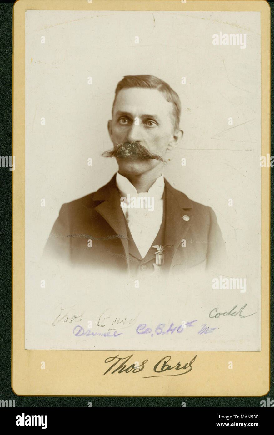 Formal bust portrait of Thomas Card wearing a suit and a vest with a ...