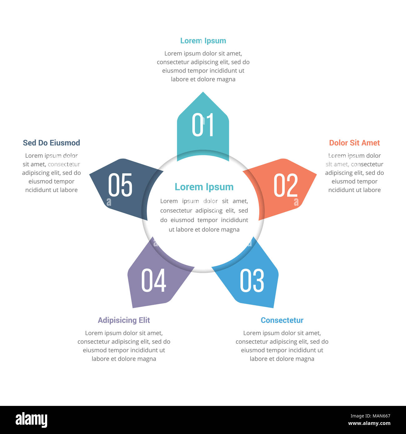 Circle infographics template with five elements, can be used as steps ...