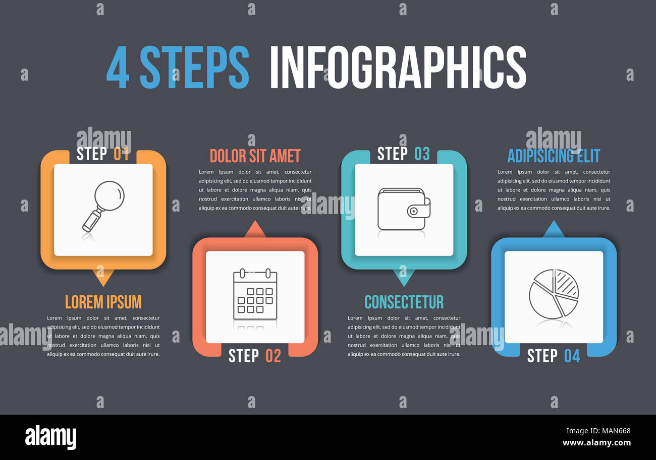 Process chart template, four steps infographics, vector eps10 ...