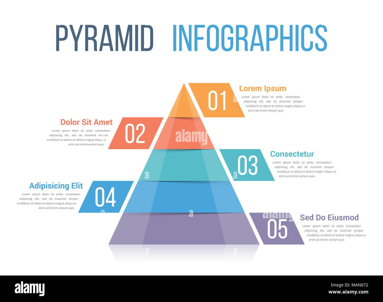 Pyramid infographic template with five elements, vector eps10 ...