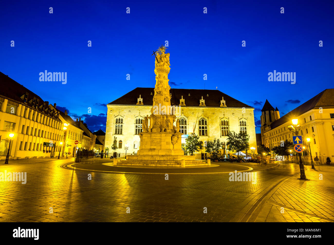 Night photograph of the Holy Trinity Statue in Castle District in Old ...