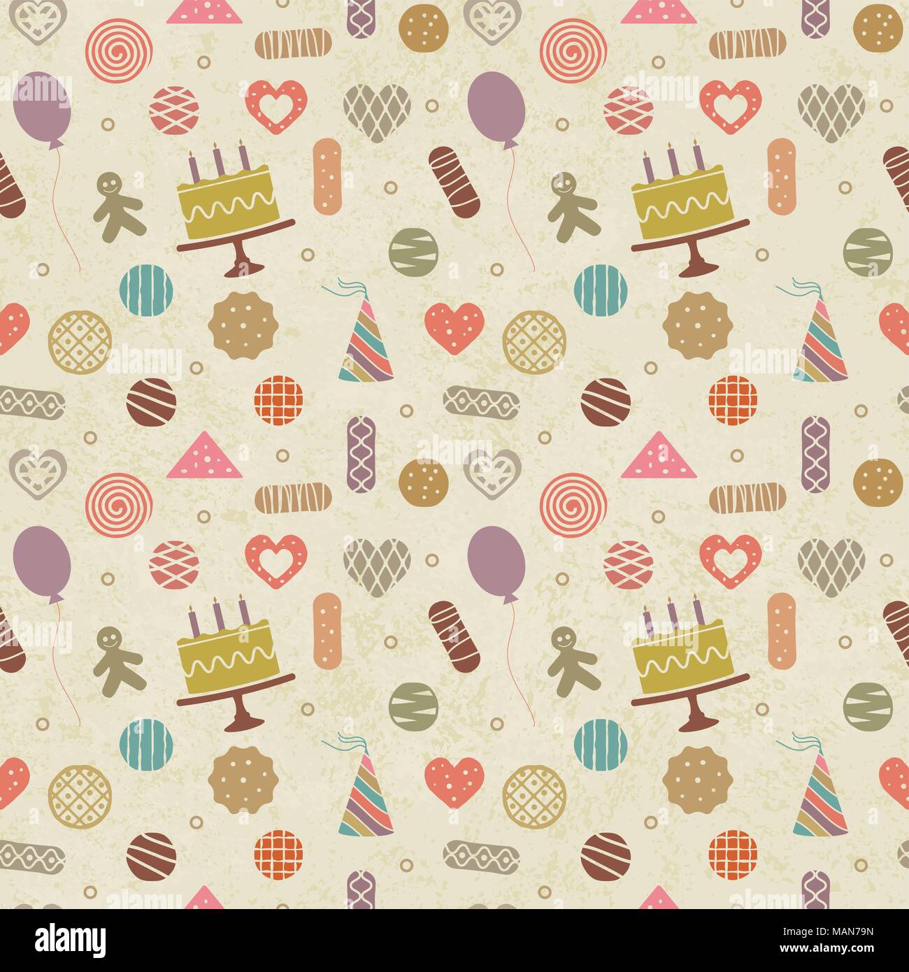 Birthday celebration themed seamless pattern on textured background ...