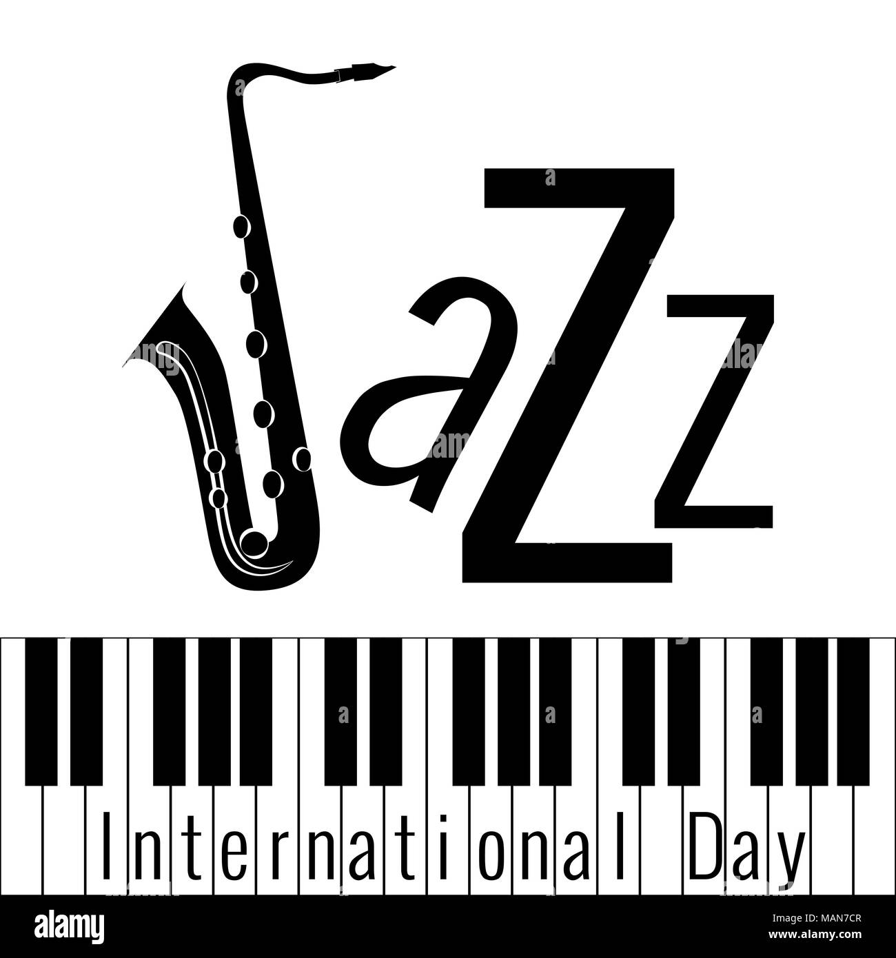 International Jazz Day. Concept of the event. White background, piano ...