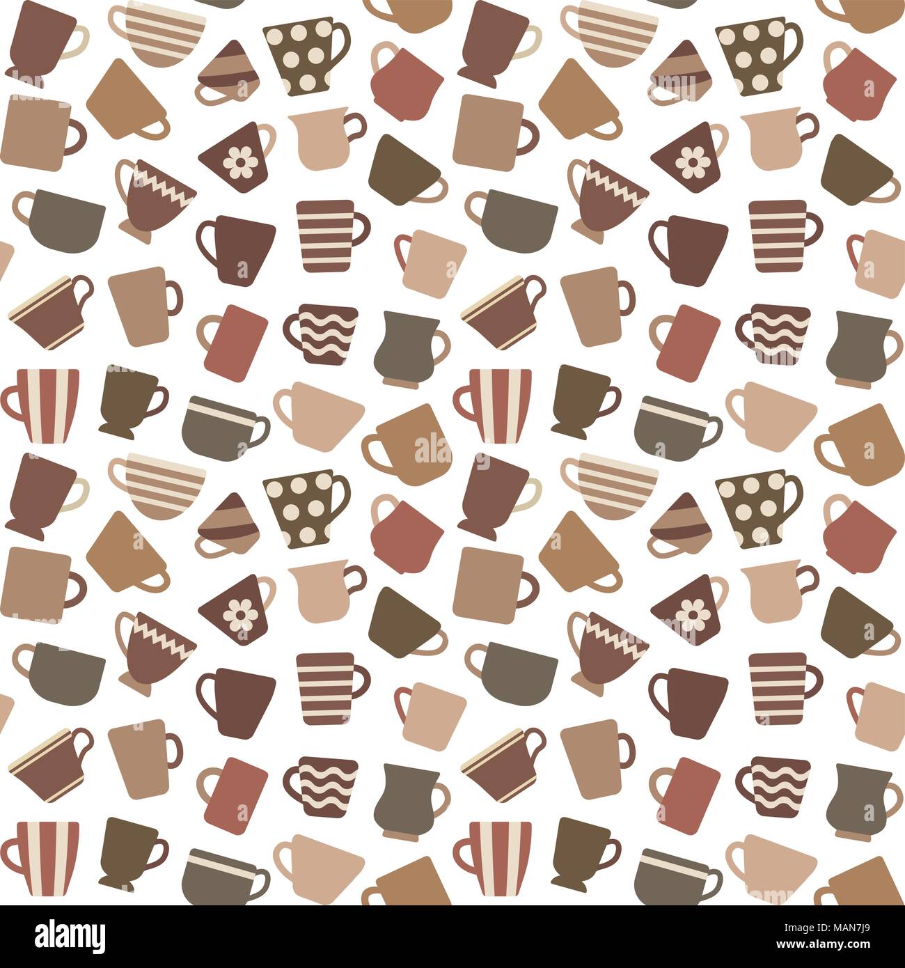 Various colorful cups and mugs vector seamless pattern background Stock ...