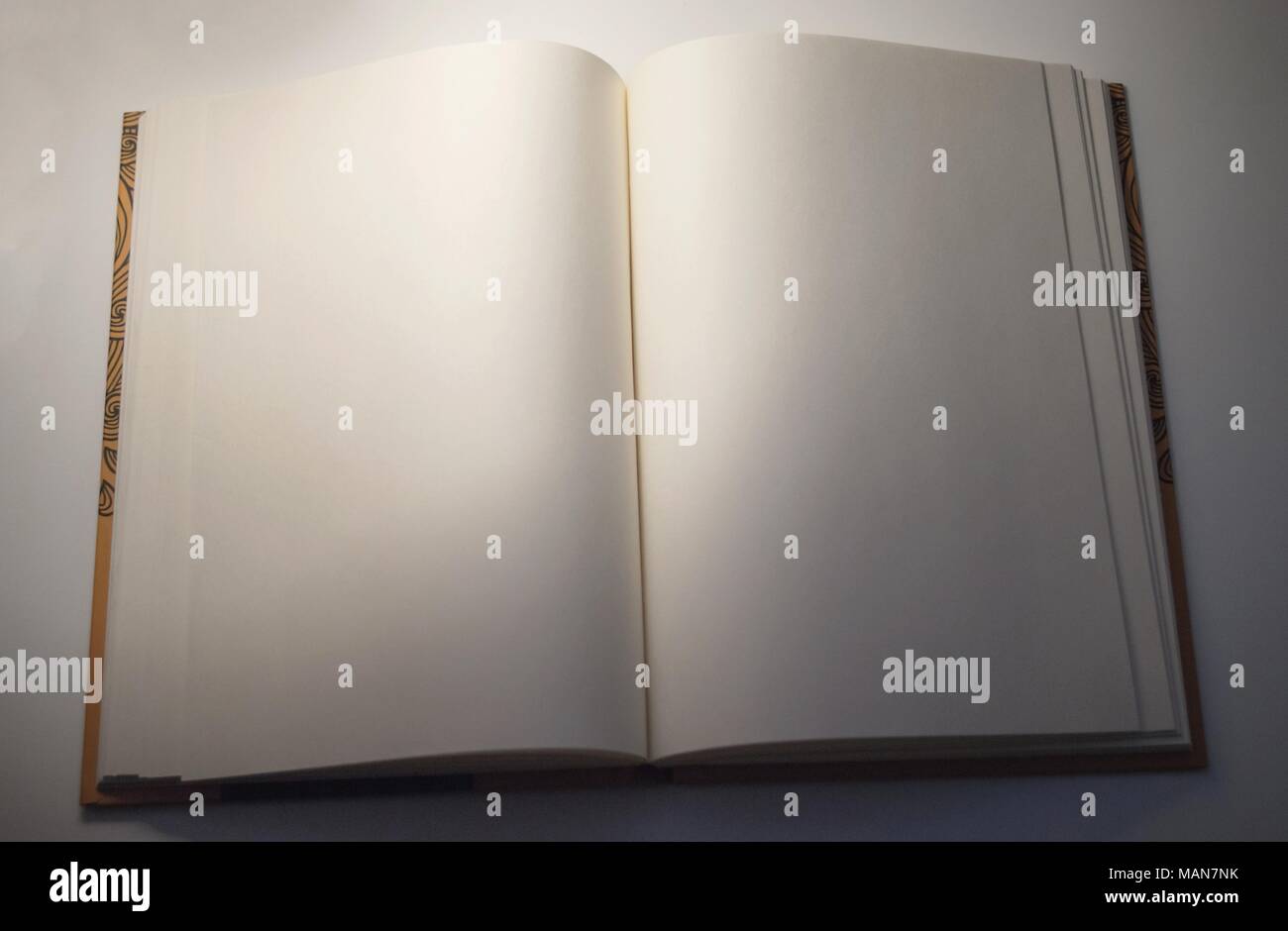 Planning future concept. Notebook with blank pages under a lamp Stock ...