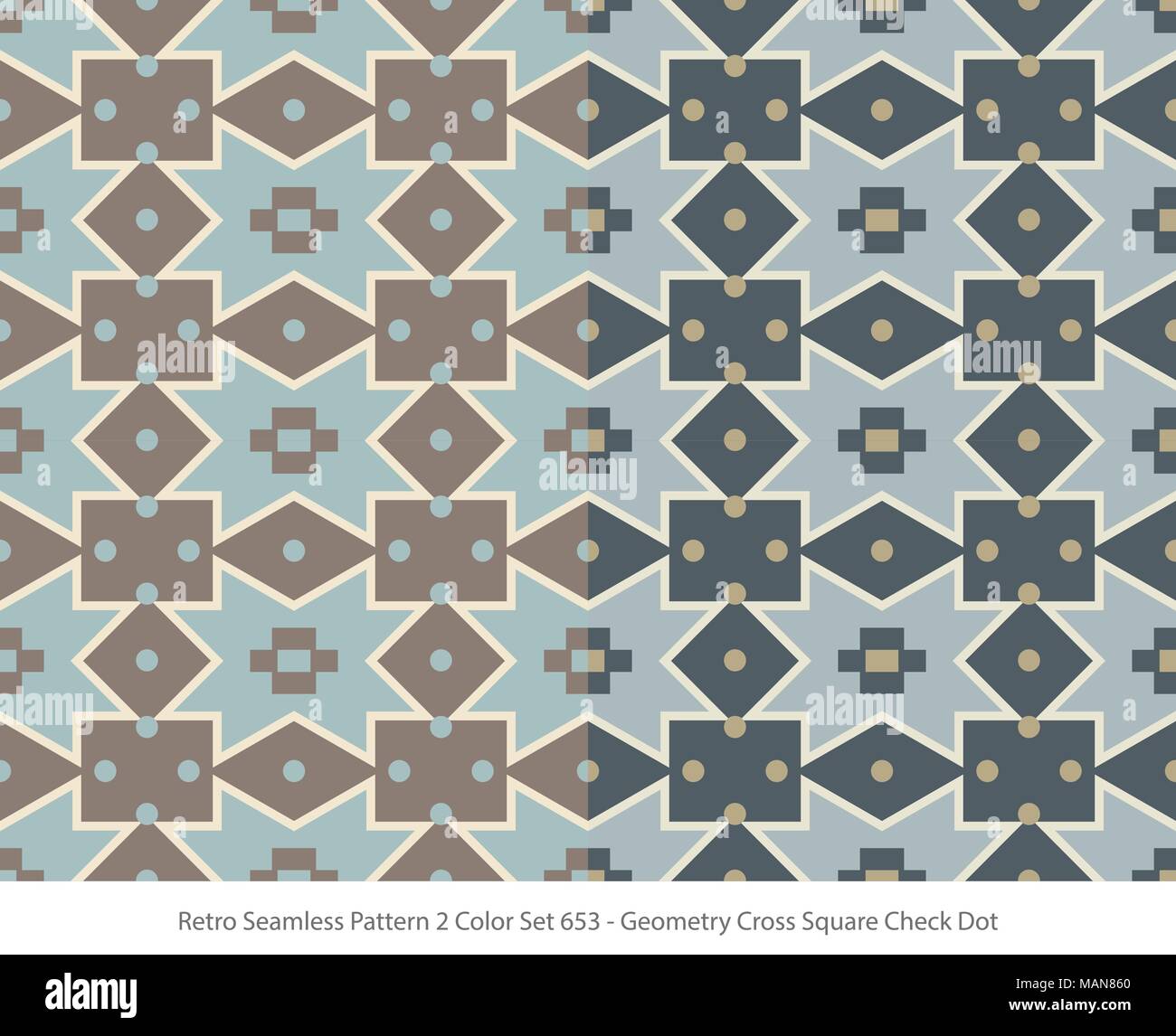 Retro Seamless Background 2 Color Set Star Geometry Cross Square Check Dot Stock Vector Image ...