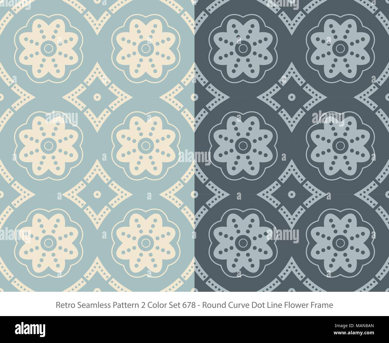 Retro Seamless Background 2 Color Set Round Curve Dot Line Flower Frame Stock Vector Image & Art ...