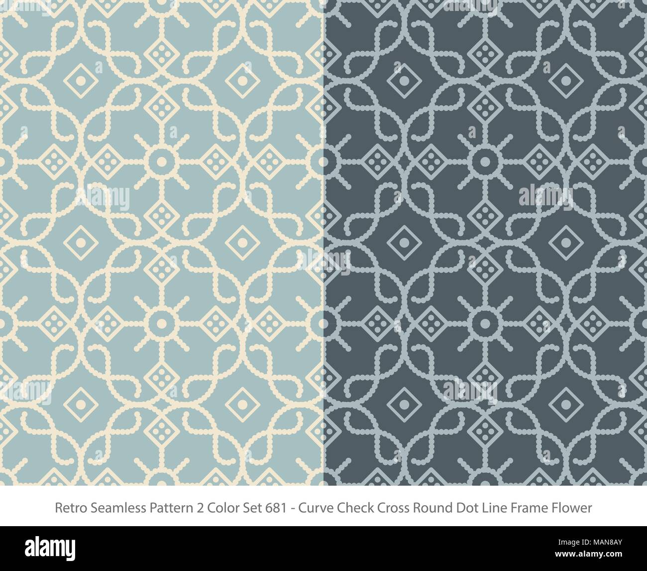Retro Seamless Background 2 Color Set Curve Check Cross Round Dot Line Frame Flower Stock Vector ...