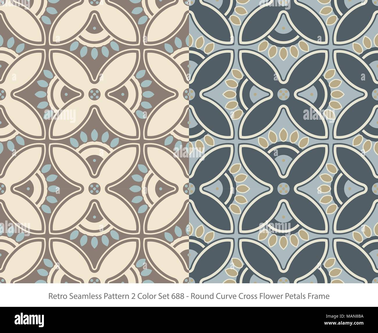 Retro Seamless Background 2 Color Set Round Curve Cross Flower Petals Frame Stock Vector Image ...