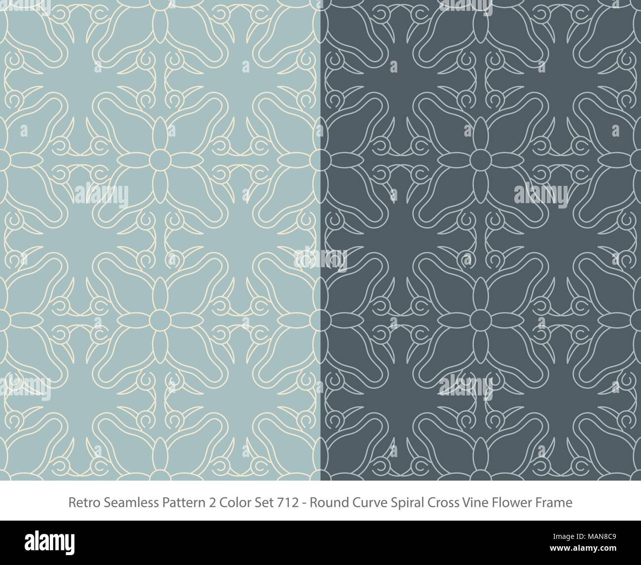 Retro Seamless Background 2 Color Set Round Curve Spiral Cross Vine Flower Frame Stock Vector ...