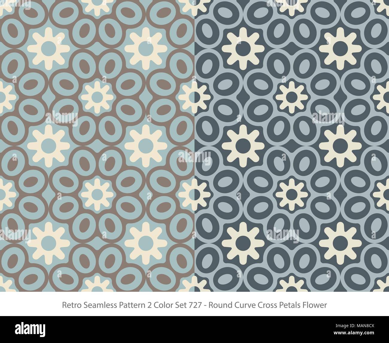 Retro Seamless Background 2 Color Set Round Curve Cross Petals Flower Stock Vector Image & Art ...