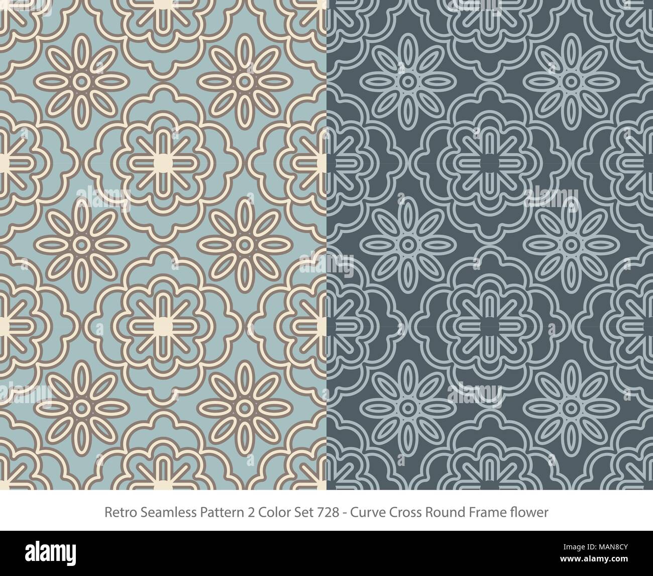Retro Seamless Background 2 Color Set Curve Cross Round Frame flower Stock Vector Image & Art ...
