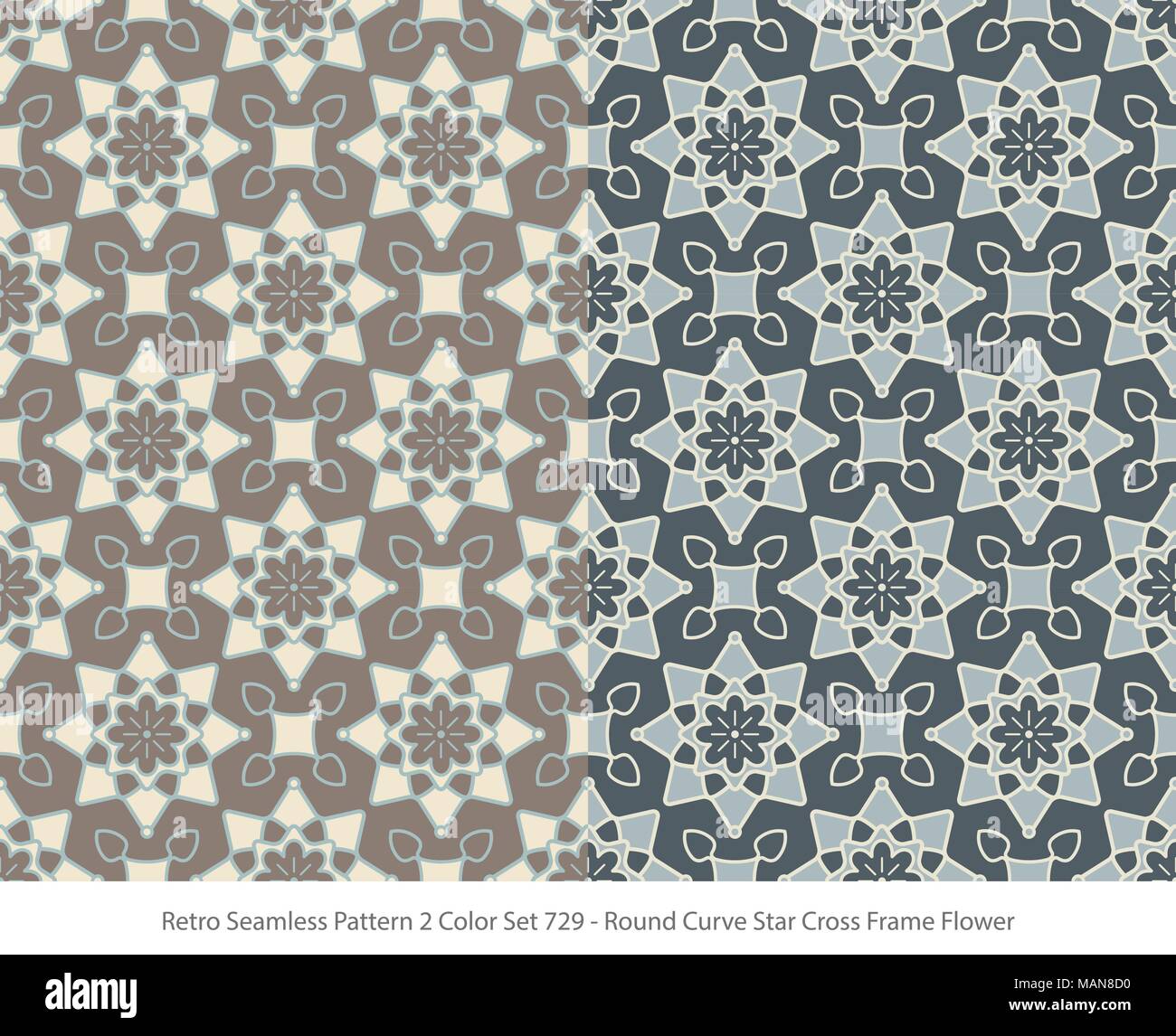 Retro Seamless Background 2 Color Set Round Curve Star Cross Frame Flower Stock Vector Image ...