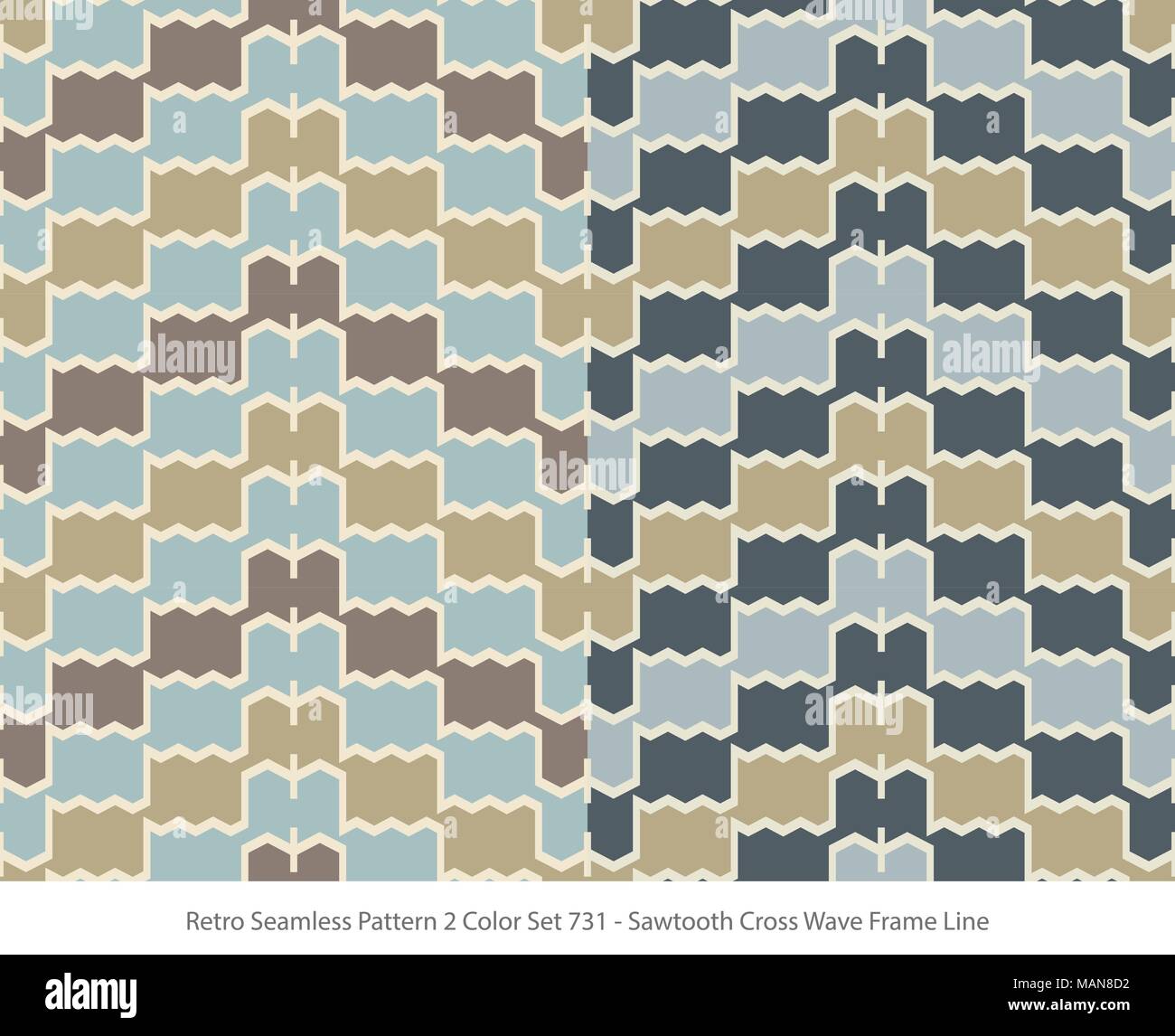 Retro Seamless Background 2 Color Set Sawtooth Cross Wave Frame Line ...