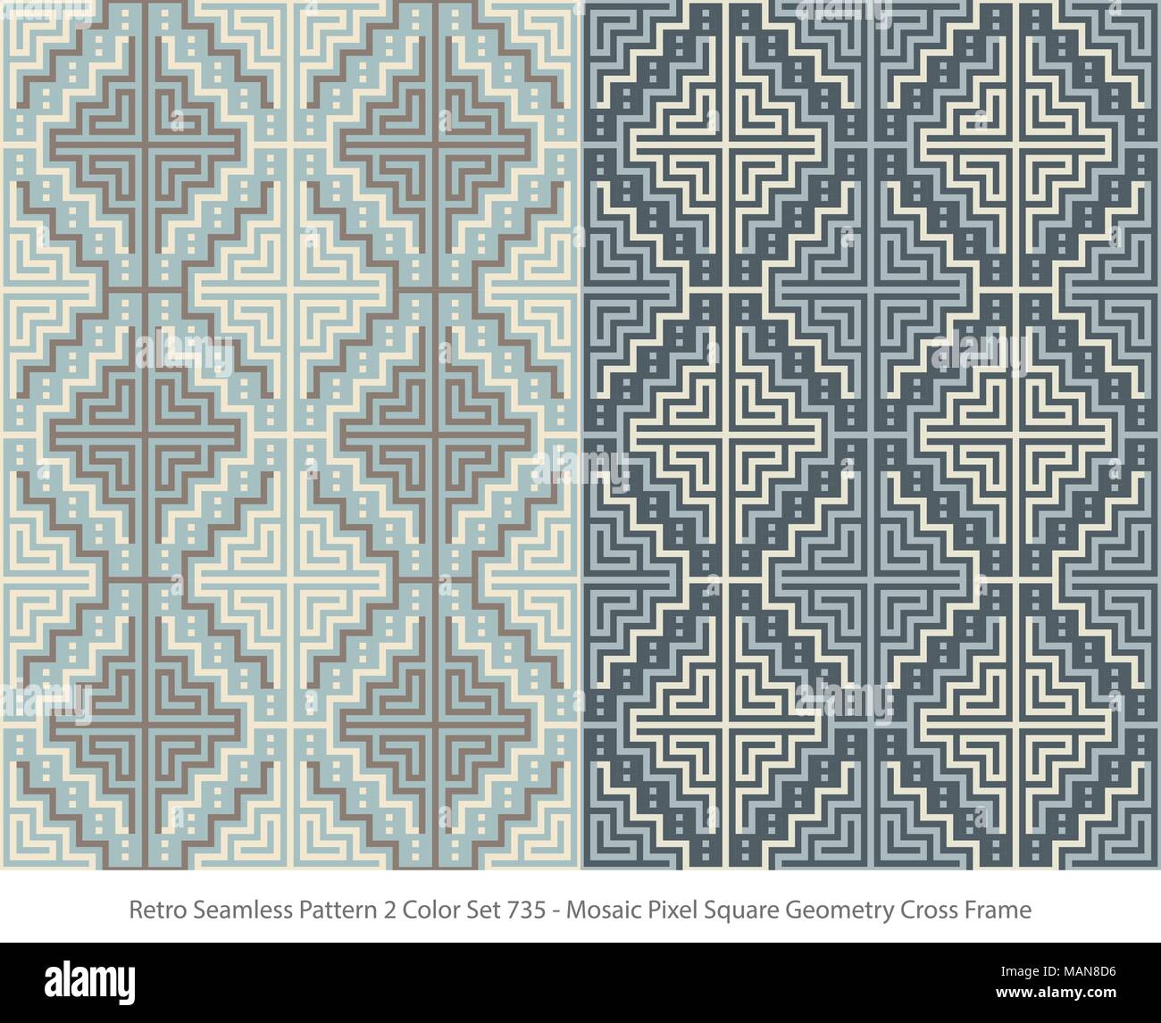 Retro Seamless Background 2 Color Set Mosaic Pixel Square Geometry Cross Frame Stock Vector ...