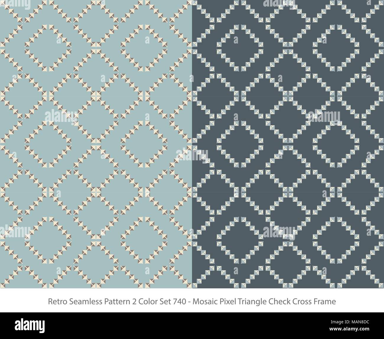 Retro Seamless Background 2 Color Set Mosaic Pixel Triangle Check Cross Frame Stock Vector Image ...