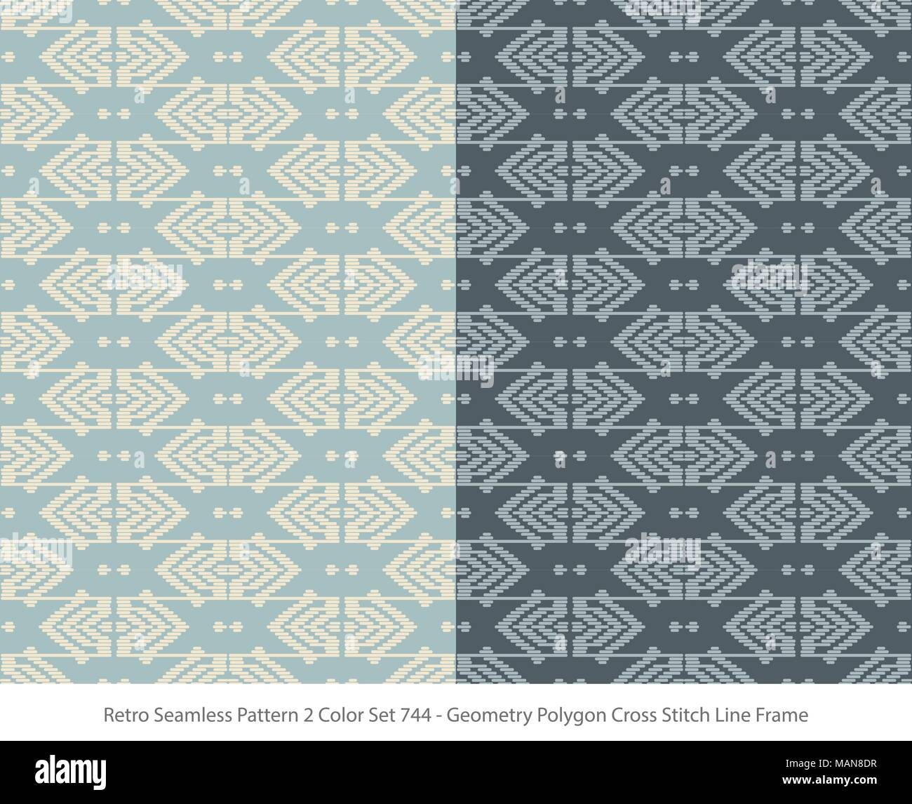 Retro Seamless Background 2 Color Set Geometry Polygon Cross Stitch Line Frame Stock Vector ...