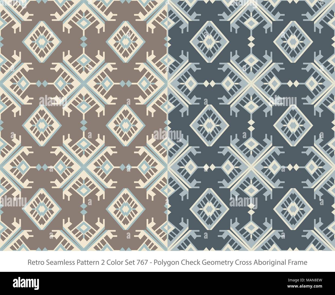 Retro Seamless Background 2 Color Set Polygon Check Geometry Cross Aboriginal Frame Stock Vector ...