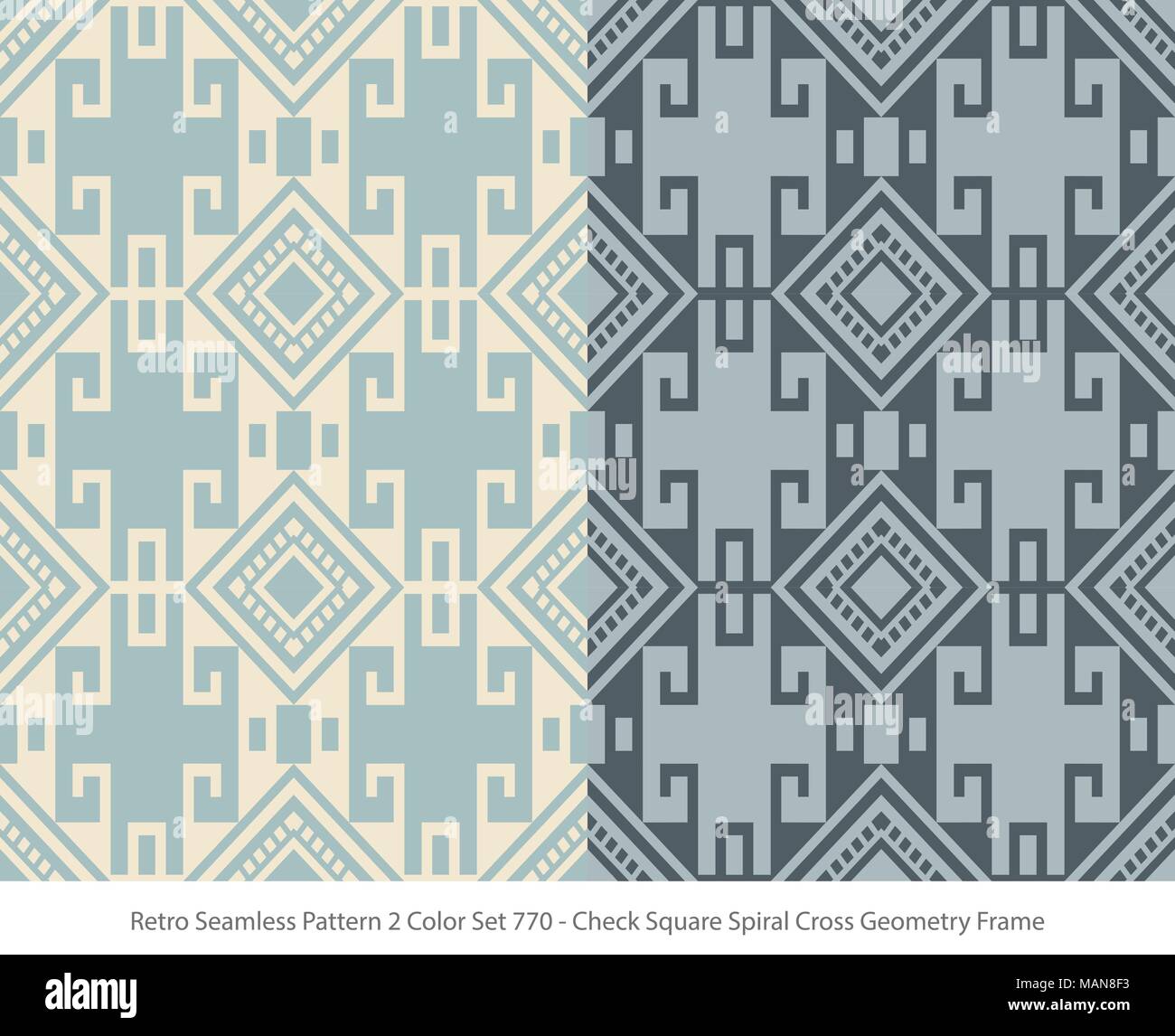 Retro Seamless Background 2 Color Set Check Square Spiral Cross Geometry Frame Stock Vector ...