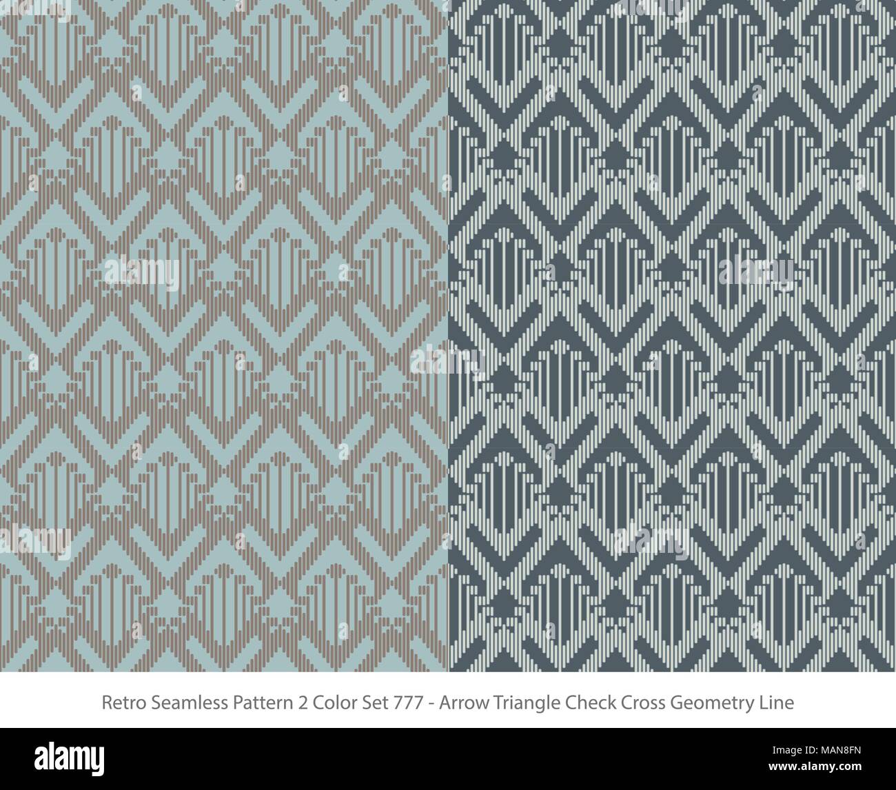 Retro Seamless Background 2 Color Set Arrow Triangle Check Cross Geometry Line Stock Vector ...