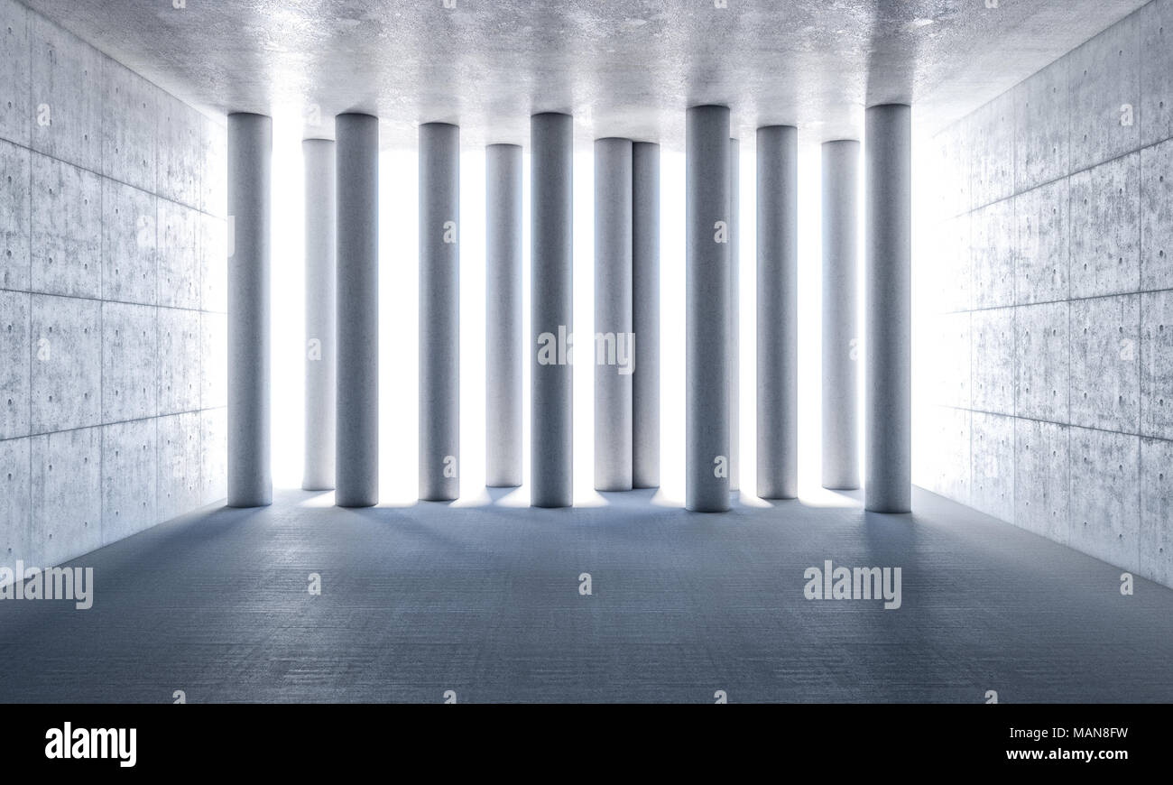 pillar in concrete room 3d rendering image Stock Photo - Alamy