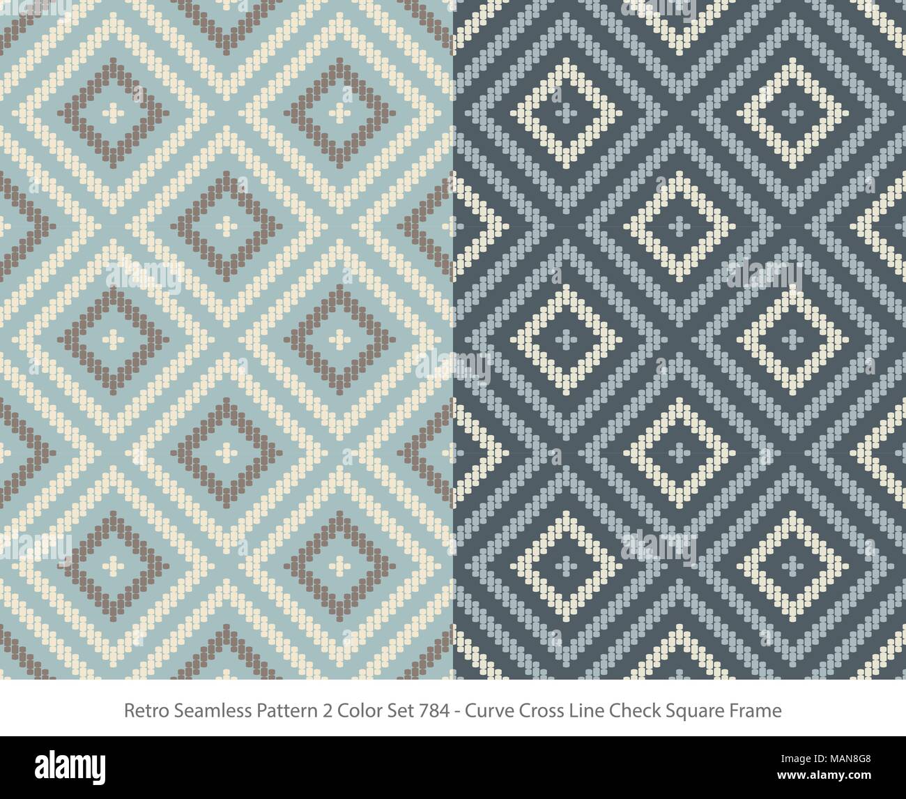 Retro Seamless Background 2 Color Set Curve Cross Line Check Square Frame Stock Vector Image ...