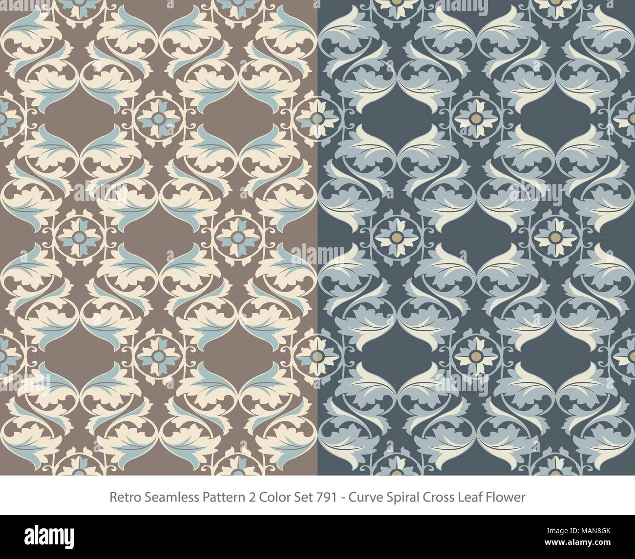 Retro Seamless Background 2 Color Set Curve Spiral Cross Leaf Flower Stock Vector Image & Art ...