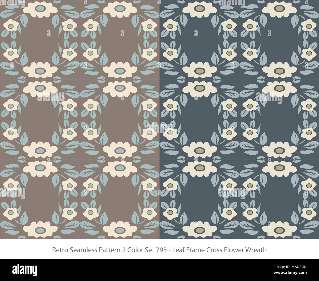 Retro Seamless Background 2 Color Set Leaf Frame Cross Flower Wreath Stock Vector Image & Art ...