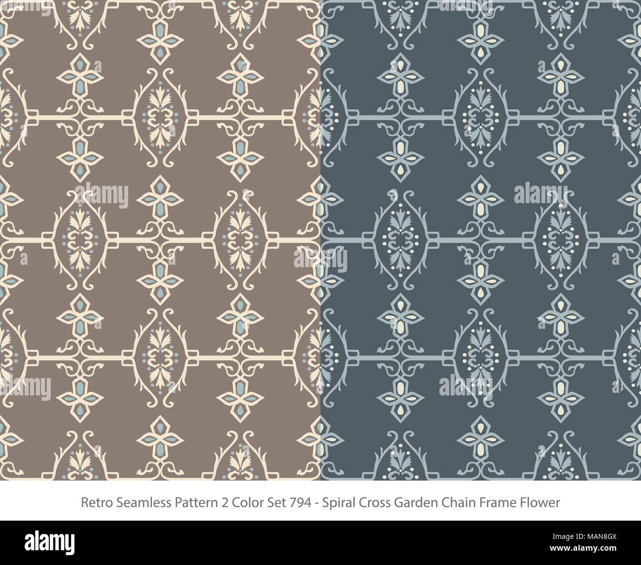 Retro Seamless Background 2 Color Set Spiral Cross Graden Chain Frame Flower Stock Vector Image ...