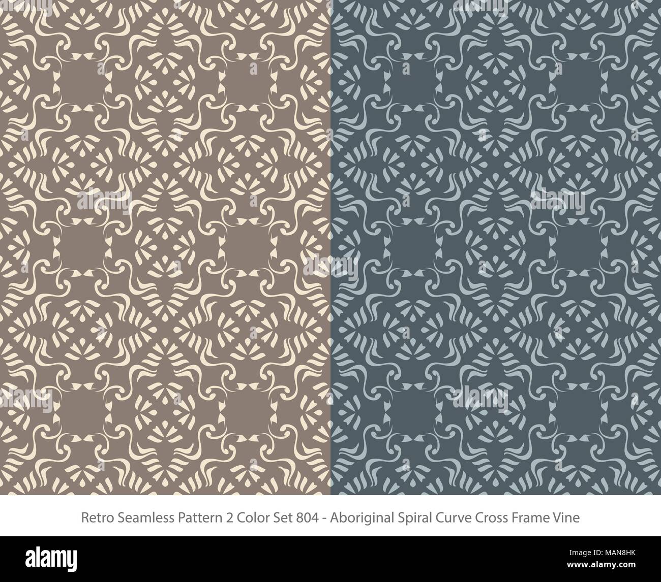Retro Seamless Background 2 Color Set Aboriginal Spiral Curve Cross Frame Vine Stock Vector ...