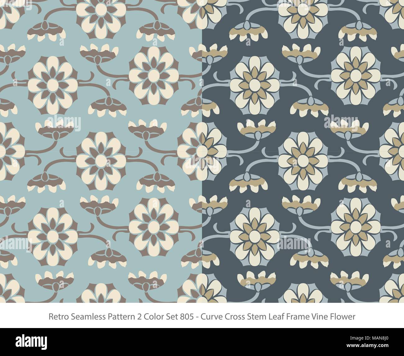 Retro Seamless Background 2 Color Set Curve Cross Stem Leaf Frame Vine Flower Stock Vector Image ...