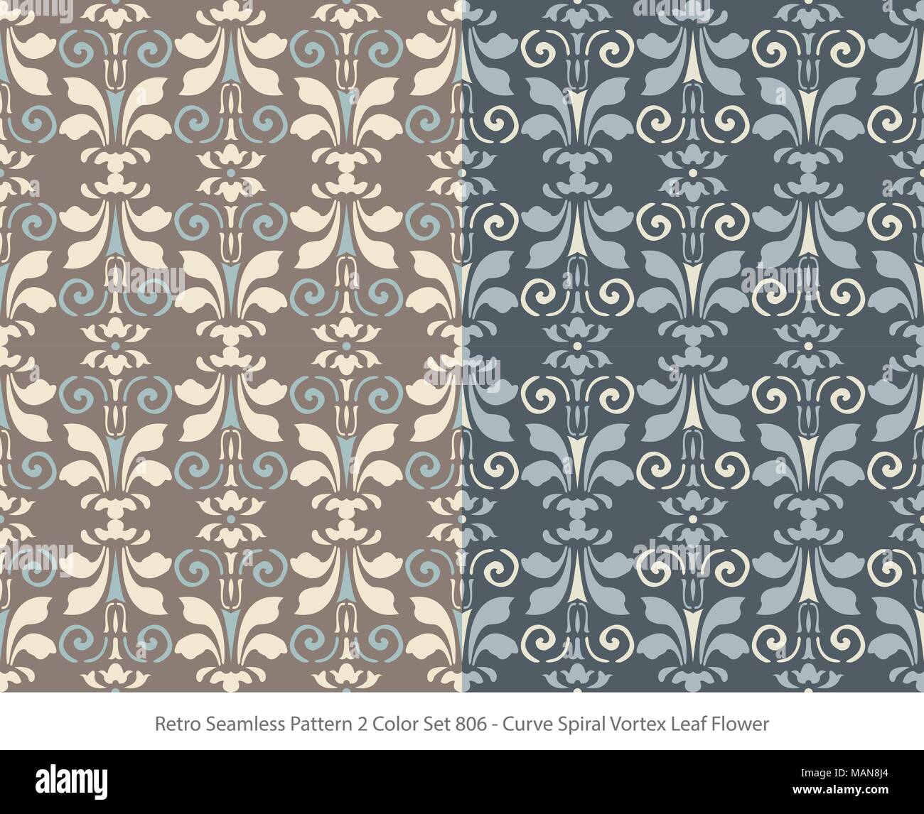 Retro Seamless Background 2 Color Set Curve Spiral Vortex Leaf Flower Stock Vector Image & Art ...