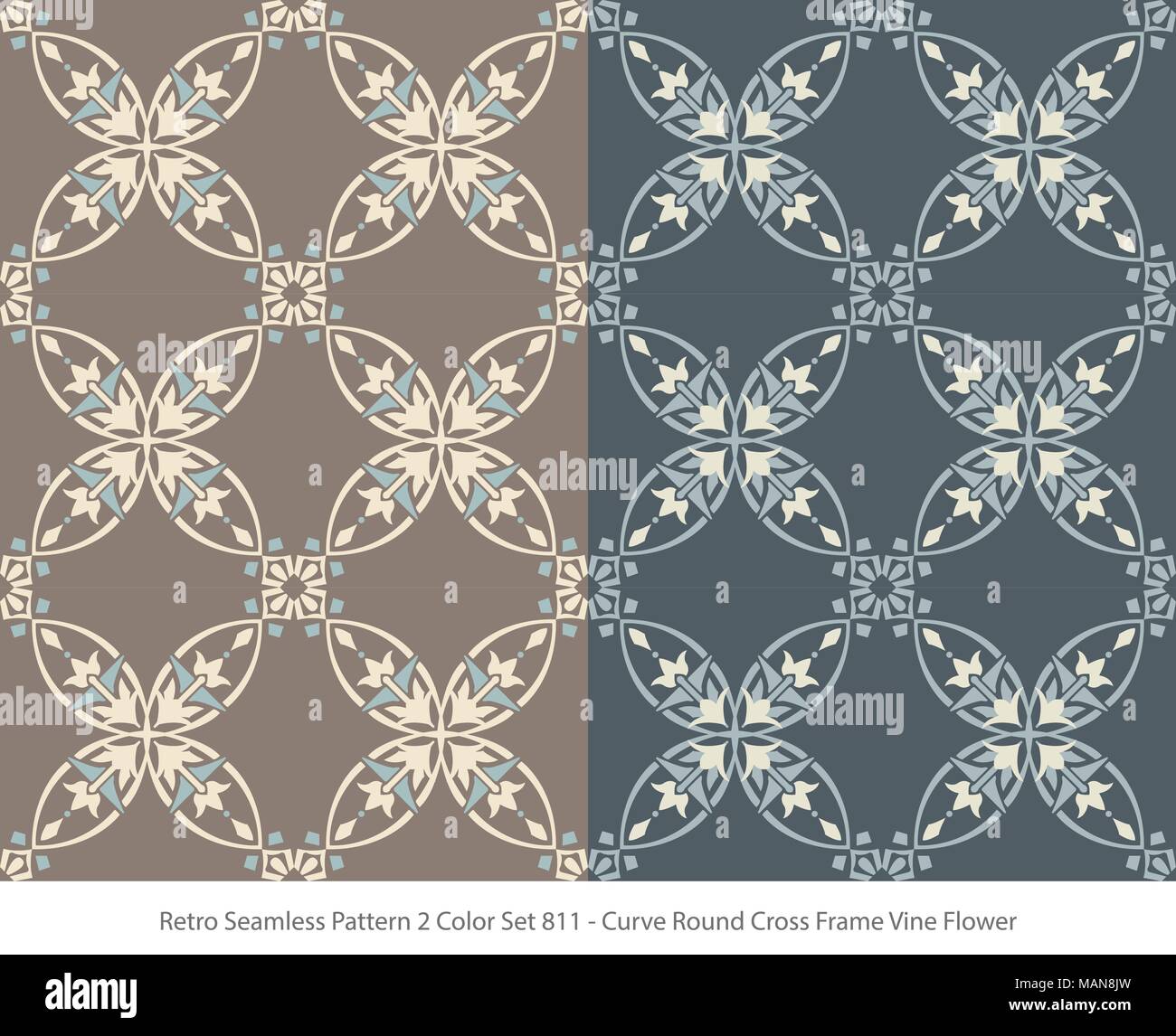 Retro Seamless Background 2 Color Set Curve Round Cross Frame Vine Flower Stock Vector Image ...