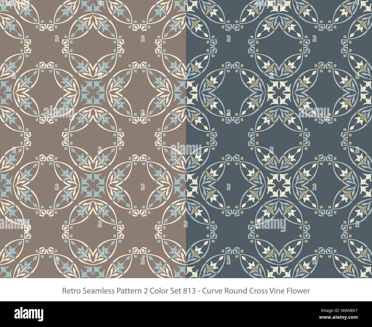 Retro Seamless Background 2 Color Set Curve Round Cross Vine Flower Stock Vector Image & Art - Alamy