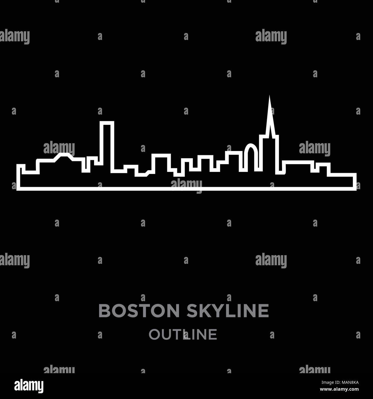 white border boston skyline outline on black background, vector ...