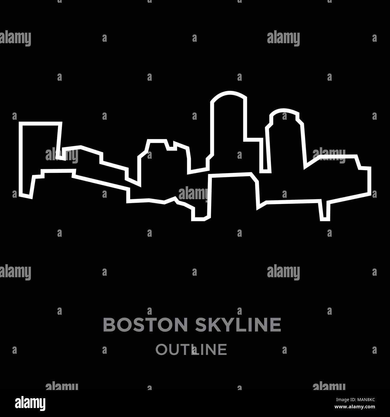 white border boston skyline outline on black background, vector ...