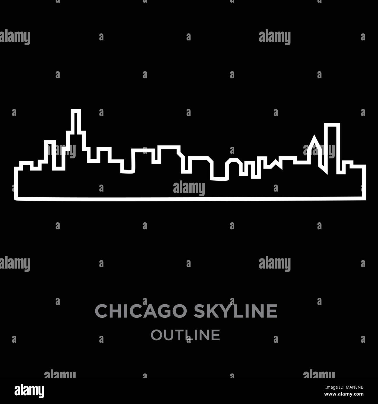 white border chicago skyline outline on black background, vector ...