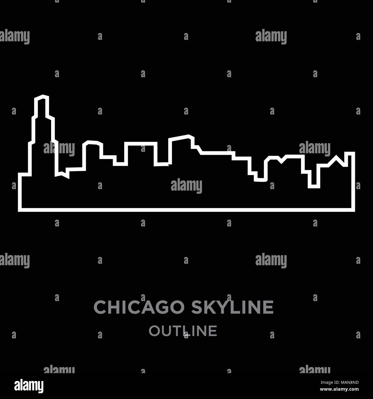 white border chicago skyline outline on black background, vector ...