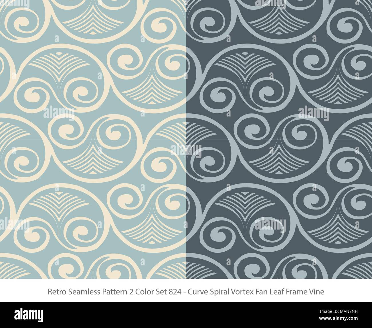 Retro Seamless Background 2 Color Set Curve Spiral Vortex Fan Leaf Frame Vine Stock Vector Image ...