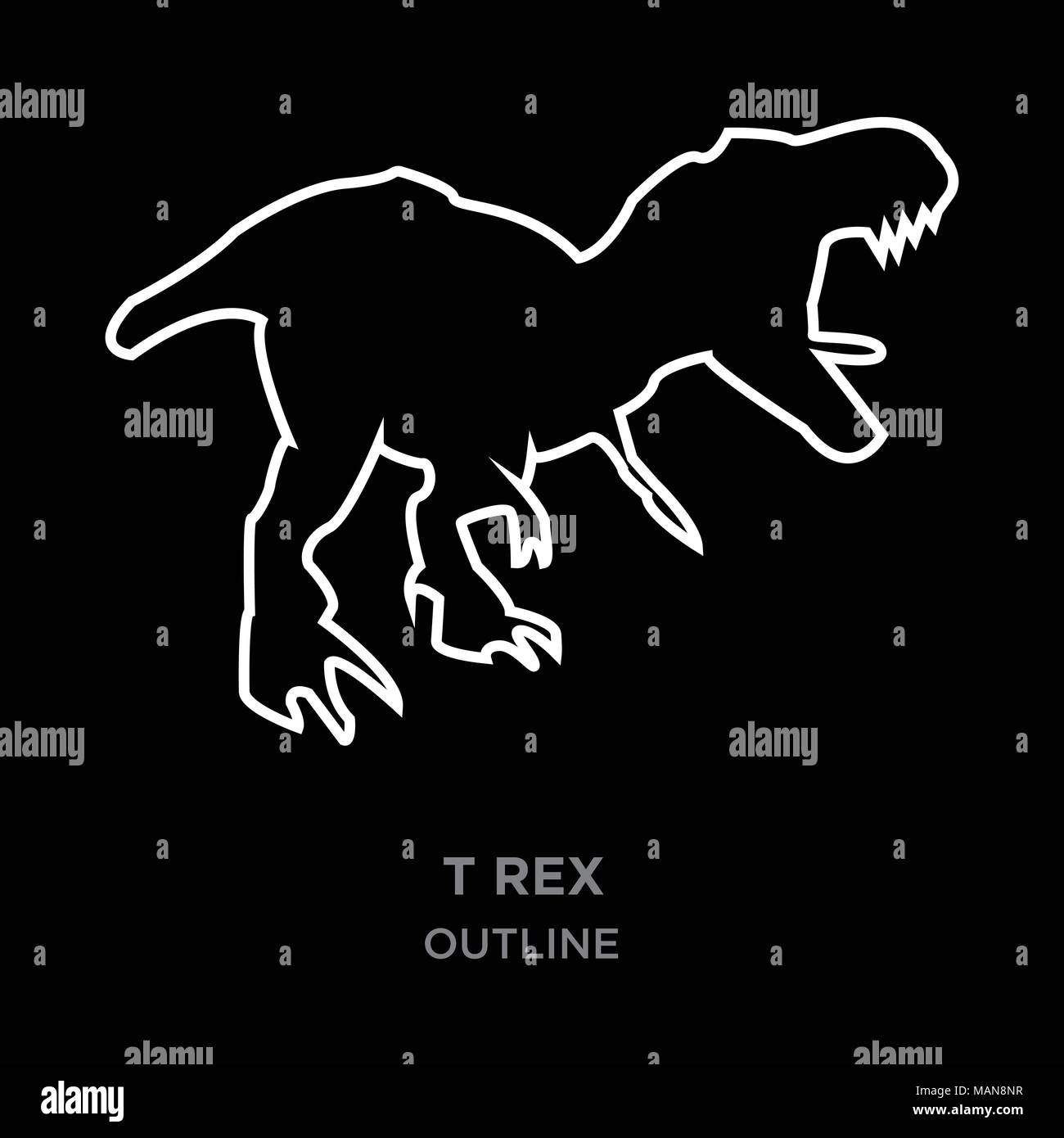 white border t rex outline on black background, vector illustration ...