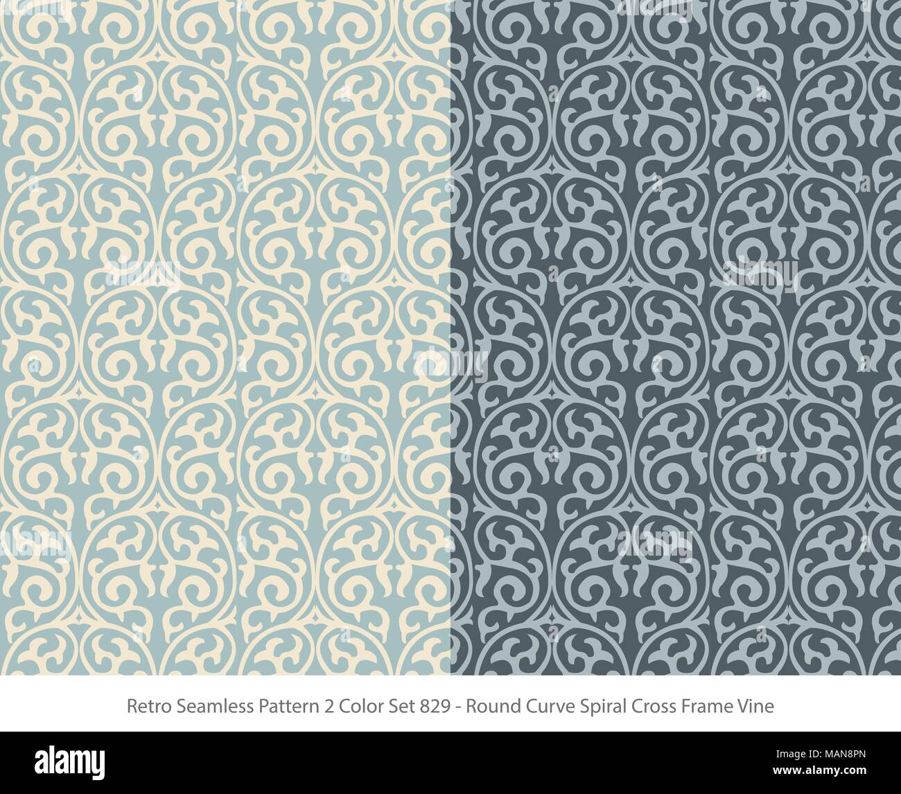 Retro Seamless Background 2 Color Set Round Curve Spiral Cross Frame Vine Stock Vector Image ...