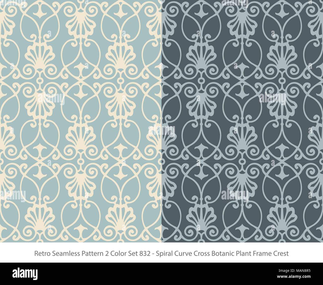 Retro Seamless Background 2 Color Set Spiral Curve Cross Botanic Plant Frame Crest Stock Vector ...