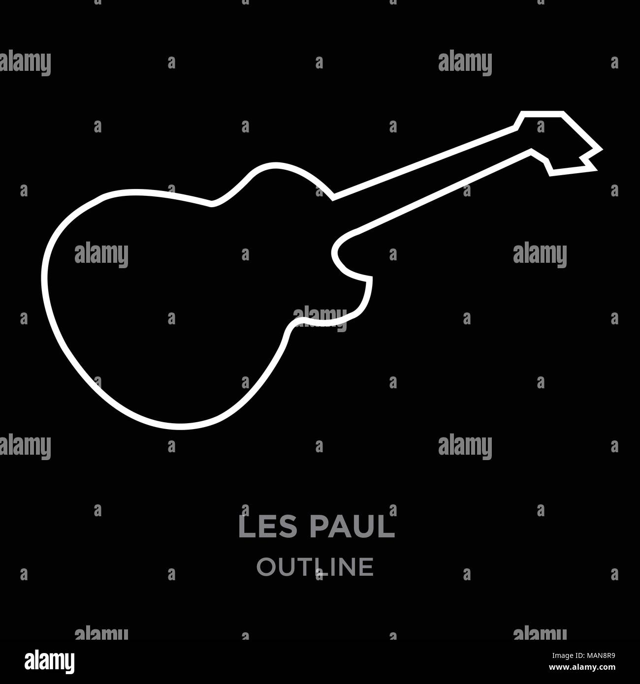 white border image les paul outline on black background, vector ...