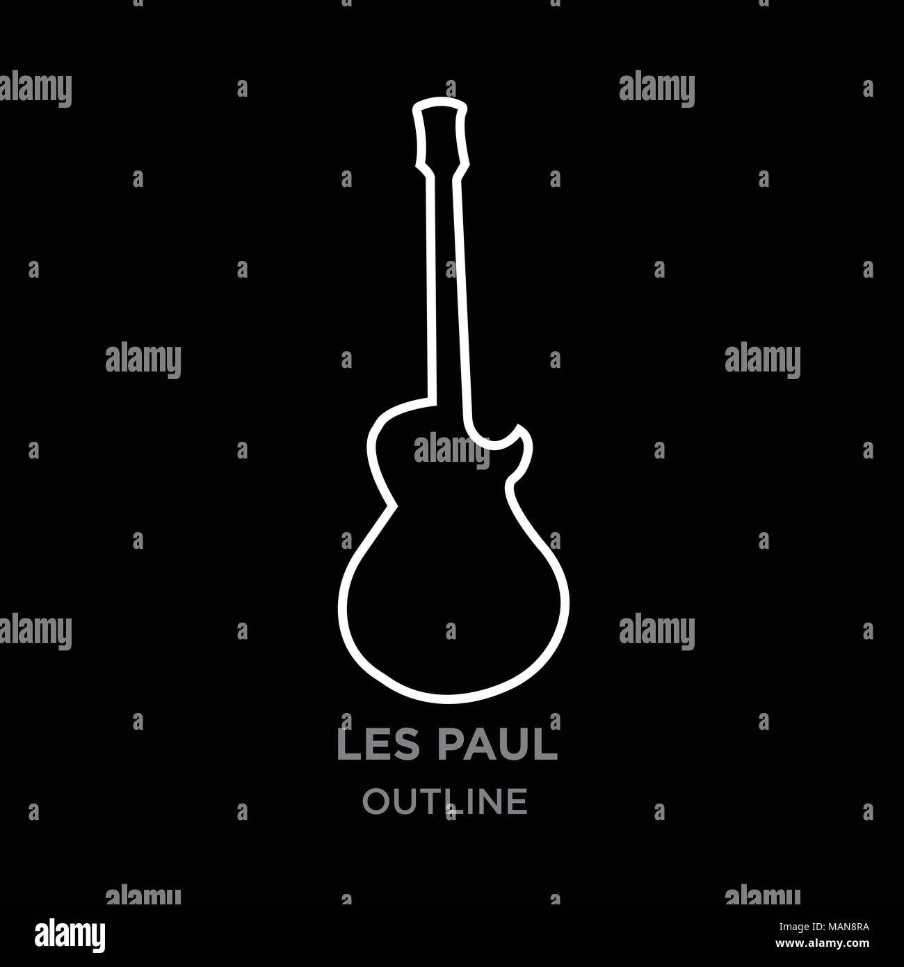 white border image les paul outline on black background, vector ...