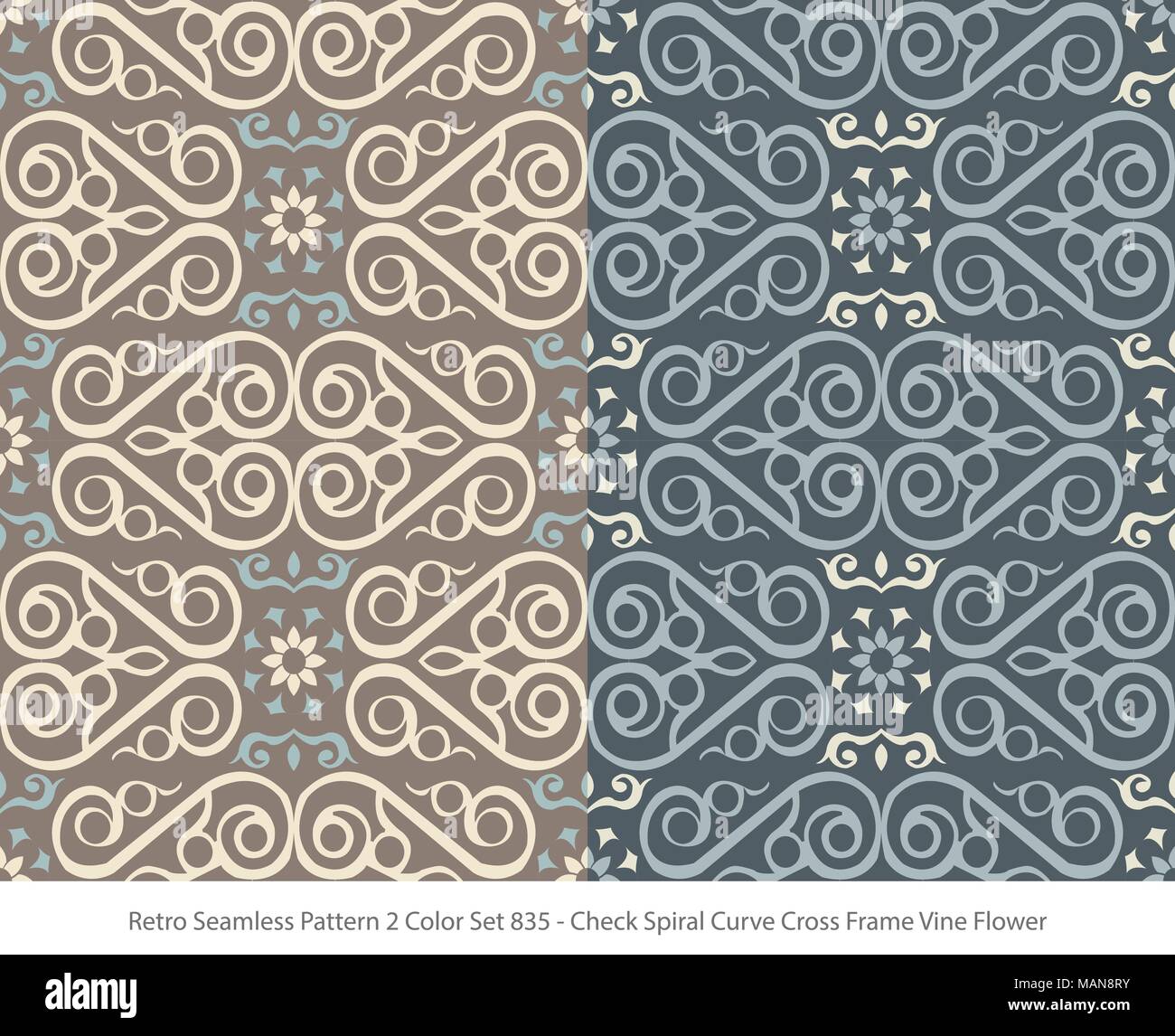 Retro Seamless Background 2 Color Set Check Spiral Curve Cross Frame Vine Flower Stock Vector ...