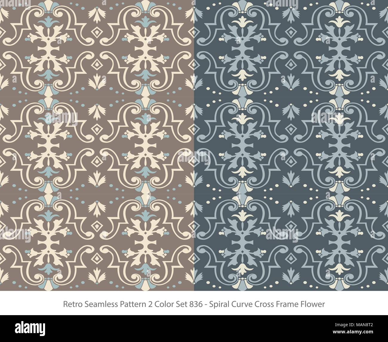 Retro Seamless Background 2 Color Set Spiral Curve Cross Frame Flower Stock Vector Image & Art ...