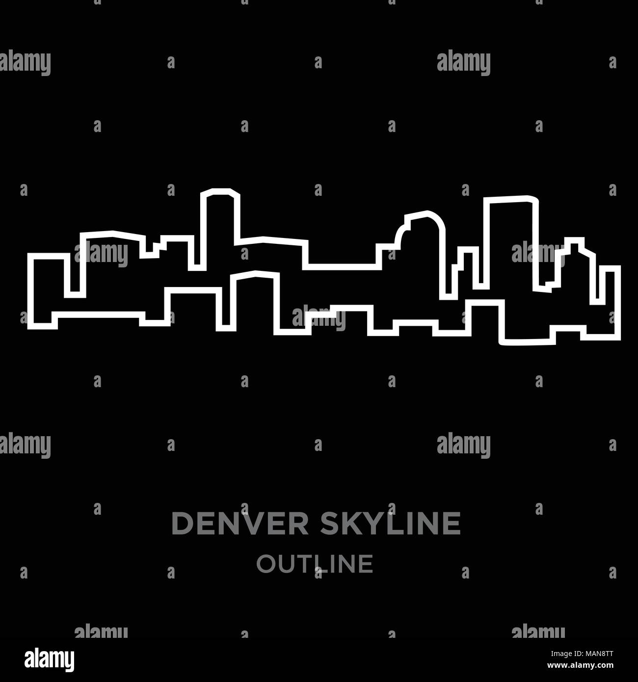 white border denver skyline outline on black background, vector ...