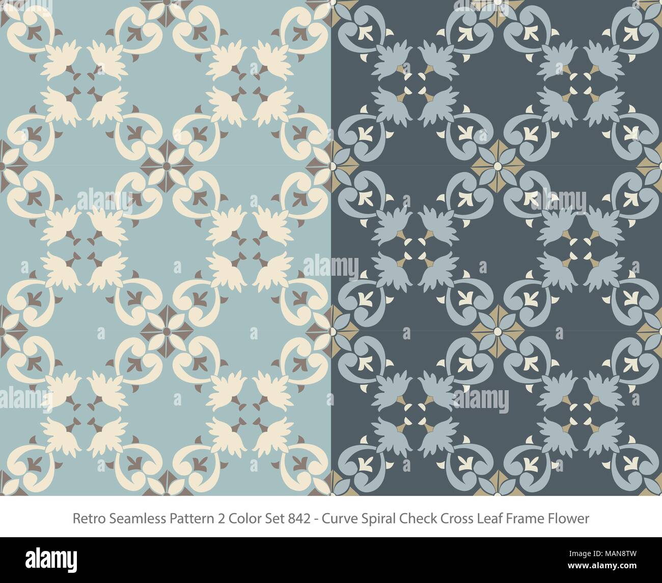 Retro Seamless Background 2 Color Set Curve Spiral Check Cross Leaf Frame Flower Stock Vector ...