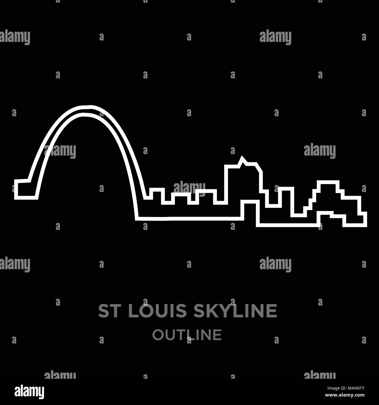 white border st louis skyline outline on black background, vector ...