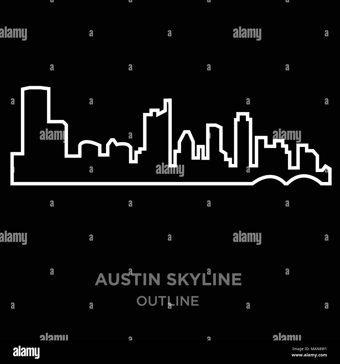white border austin skyline outline on black background, vector ...